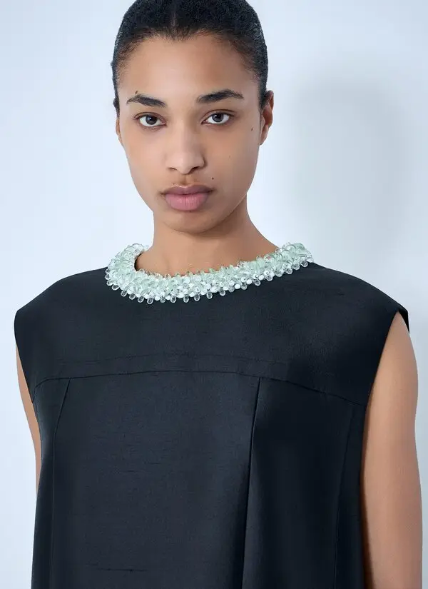 Prada Embellished Neckline Sleeveless Dress - Black