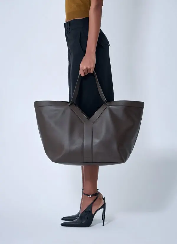 Saint Laurent Large Y-shaped Leather Tote Bag - Brown