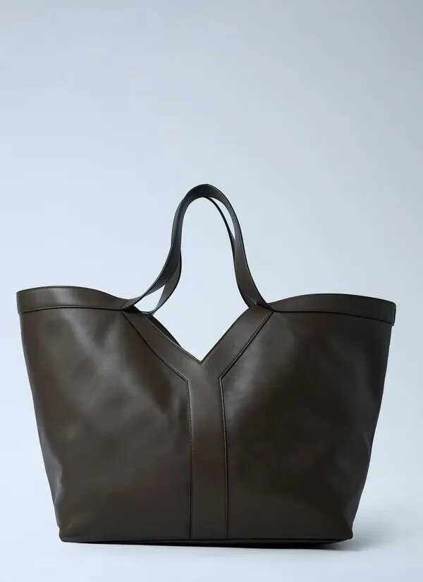 Saint Laurent Large Y-shaped Leather Tote Bag - Brown