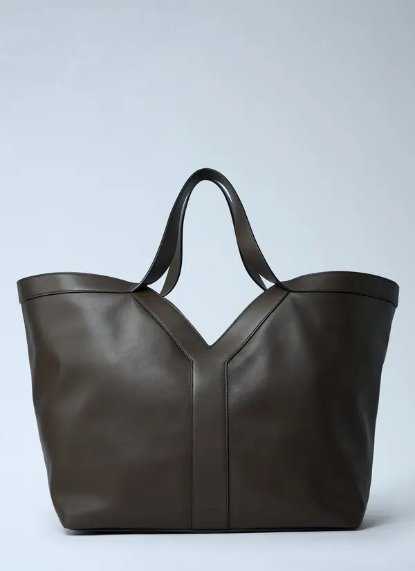 Saint Laurent Large Y-shaped Leather Tote Bag - Brown