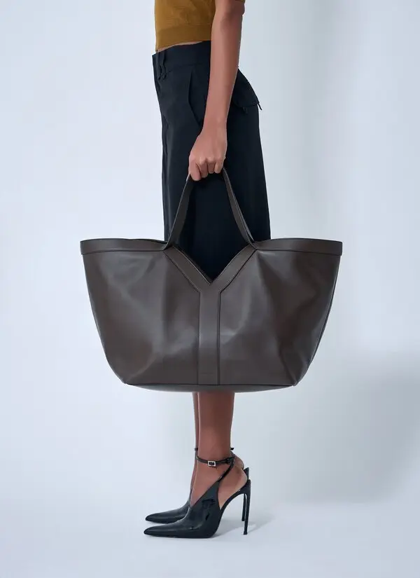 Saint Laurent Large Y-shaped Leather Tote Bag - Brown
