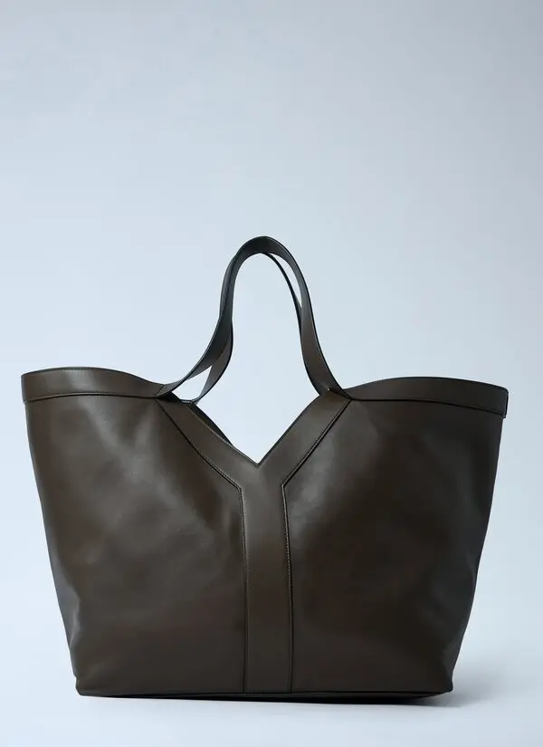 Saint Laurent Large Y-shaped Leather Tote Bag - Brown