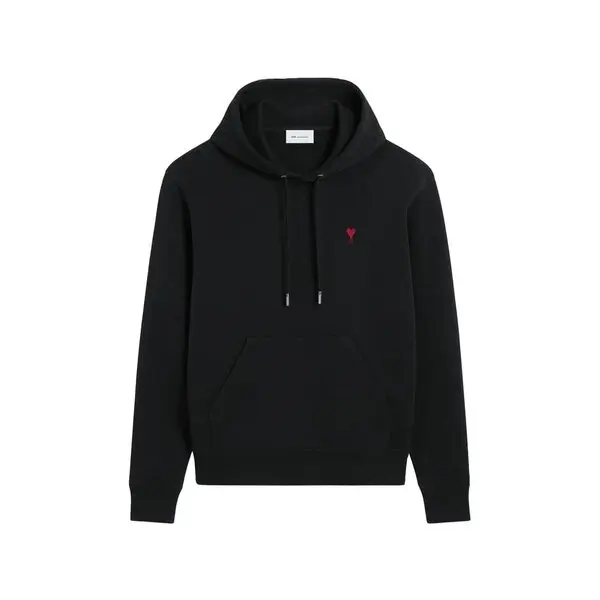 AMI Paris Organic Cotton Fleece Hoodie - Black