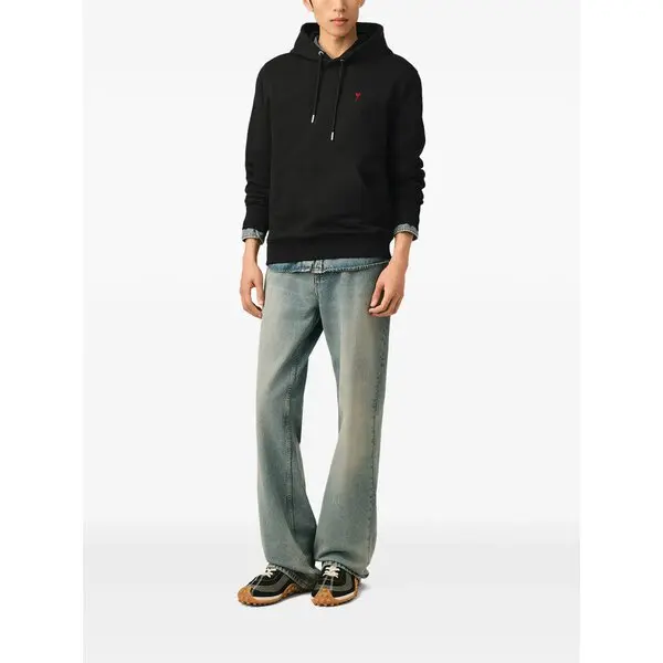 AMI Paris Organic Cotton Fleece Hoodie - Black
