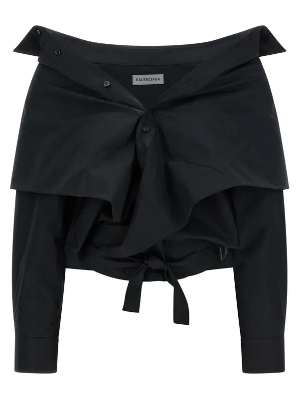 Balenciaga Crop Shirt Off The Shoulder - Black