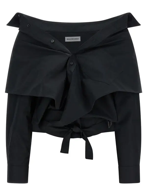 Balenciaga Off-the-shoulder Cropped Shirt - Black