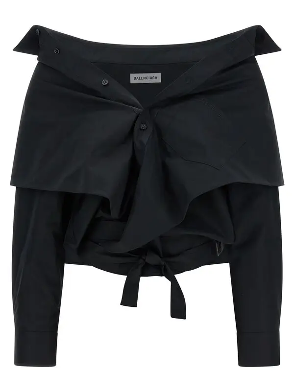 Balenciaga Off-the-shoulder Cropped Shirt - Black