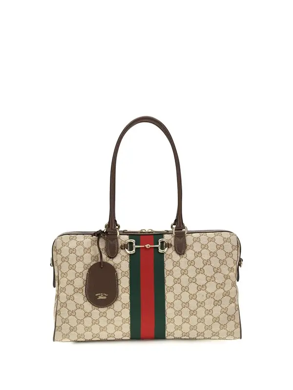 Gucci Large Horsebit Web Top Handle Bag - Cream