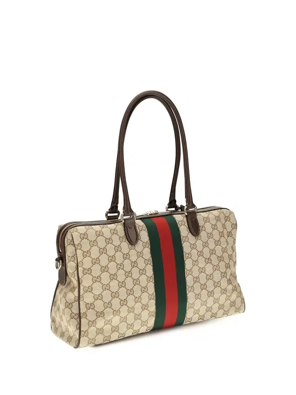 Gucci Large Horsebit Web Top Handle Bag - Cream
