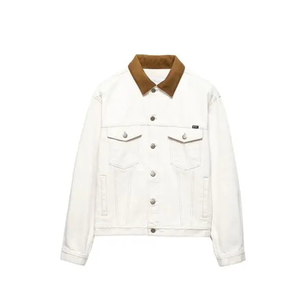 Prada Denim And Leather Collar Hybrid Jacket - Cream