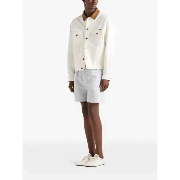 Prada Denim And Leather Collar Hybrid Jacket - Cream