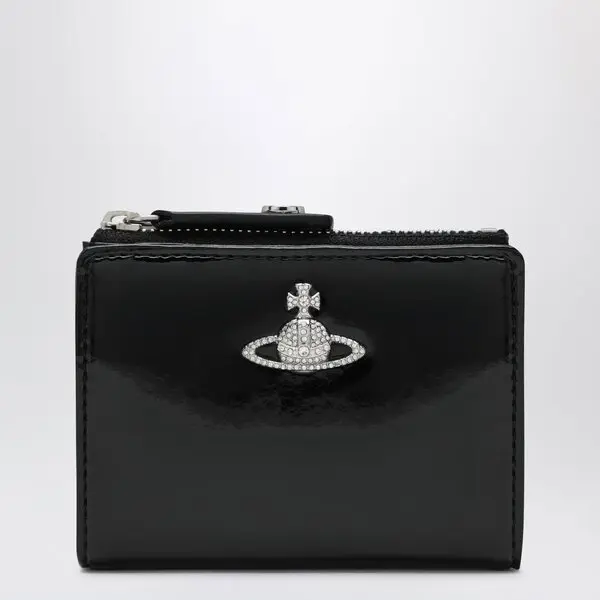 VIVIENNE WESTWOOD Slim Flap Card Holder With Crystal-embellished Orb Bas Relief - Black