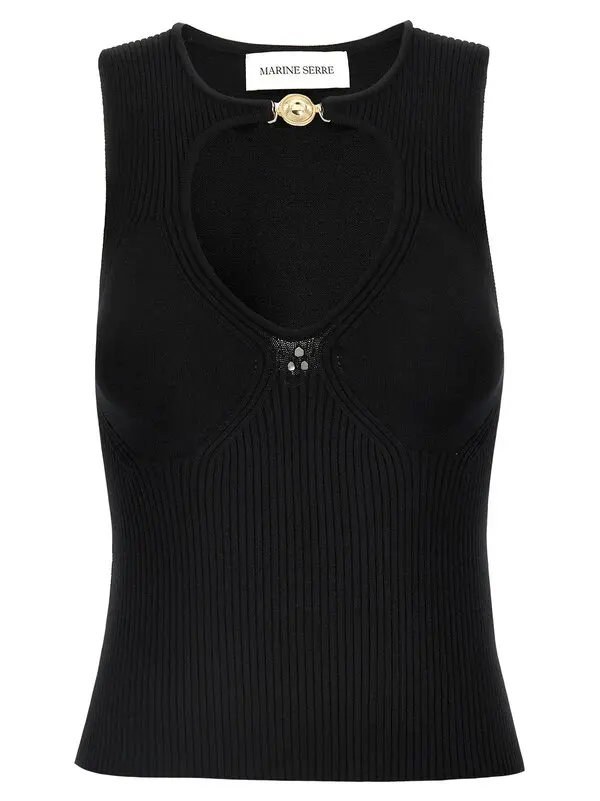 MARINE SERRE Moon Jewelry Knit Open Neck' Top - Black