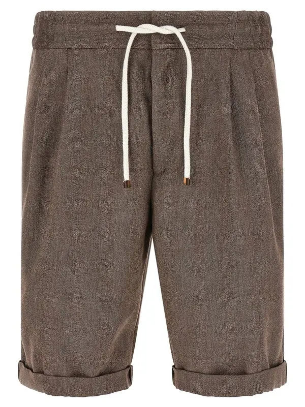 Brunello Cucinelli Linen And Wool Bermuda Shorts - Brown
