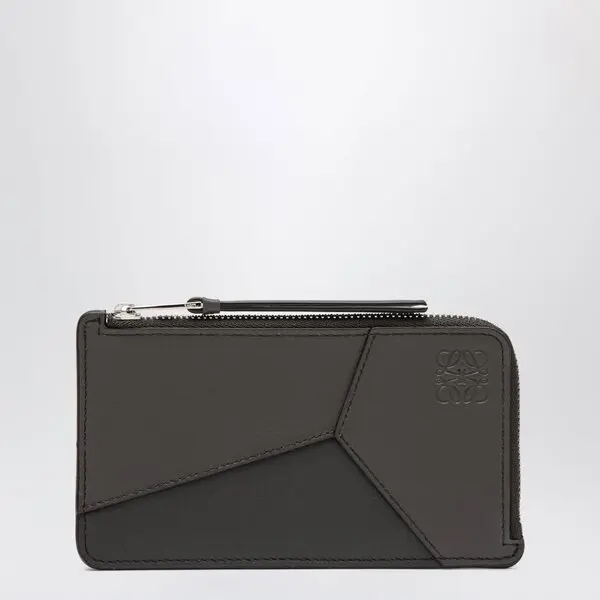 Loewe Puzzle Coin Purse With Card Holder In Dark Grey Leather - Gray