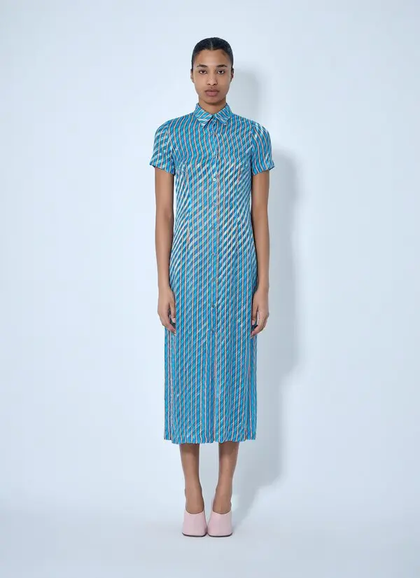 Dries Van Noten Striped Midi Shirt Dress - Blue