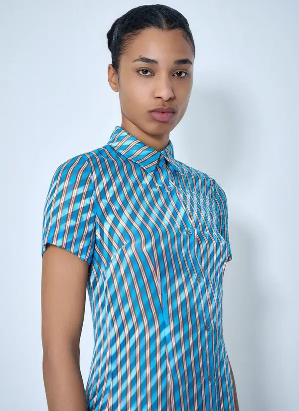 Dries Van Noten Striped Midi Shirt Dress - Blue