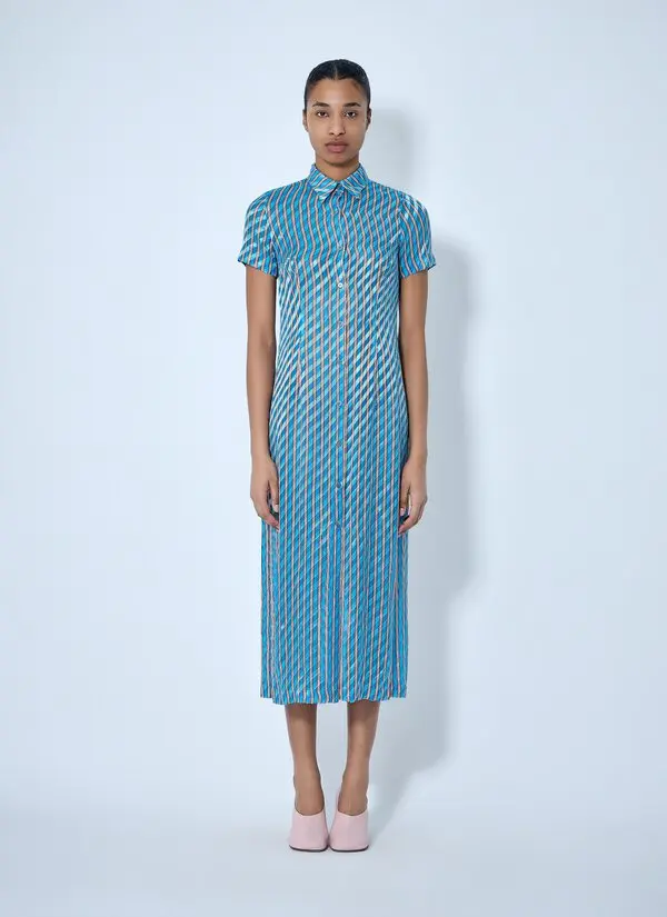 Dries Van Noten Striped Midi Shirt Dress - Blue