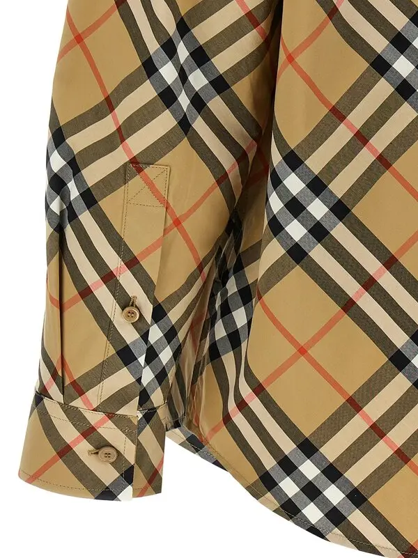 Burberry Check Print Cotton Shirt - Cream