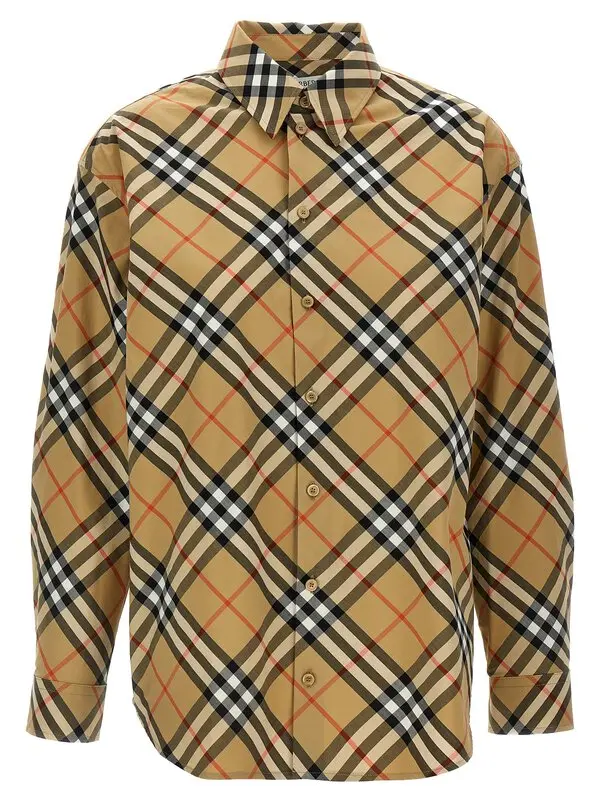 Burberry Check Print Cotton Shirt - Cream