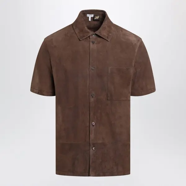 Loewe Short-sleeved Shirt In Dark Suede Goatskin - Brown