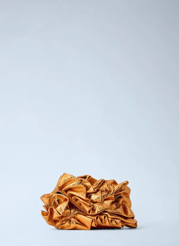 Dries Van Noten Ruffled Crinkled Leather Clutch Bag - Gold