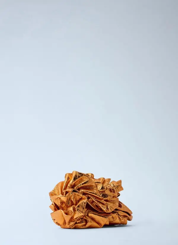 Dries Van Noten Ruffled Crinkled Leather Clutch Bag - Gold