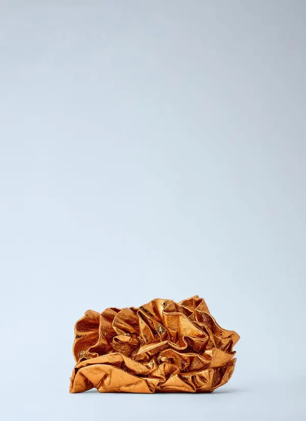 Dries Van Noten Ruffled Crinkled Leather Clutch Bag - Gold