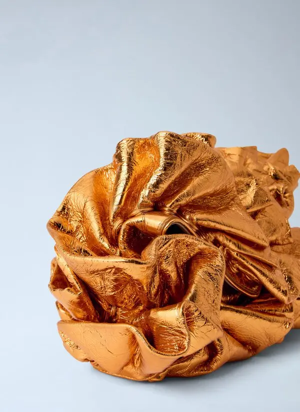 Dries Van Noten Ruffled Crinkled Leather Clutch Bag - Gold