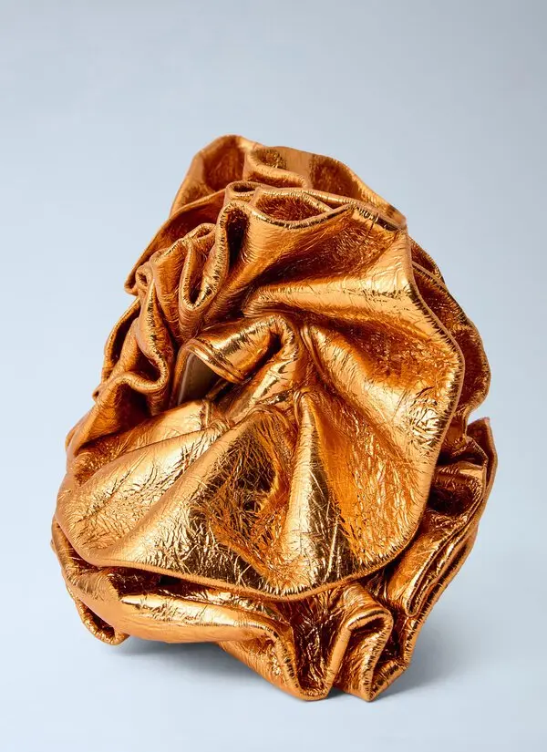 Dries Van Noten Ruffled Crinkled Leather Clutch Bag - Gold