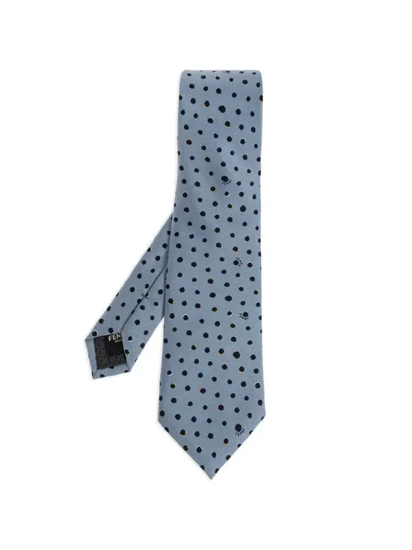 Fendi Falena Micro Dots Pattern Silk Tie - Blue
