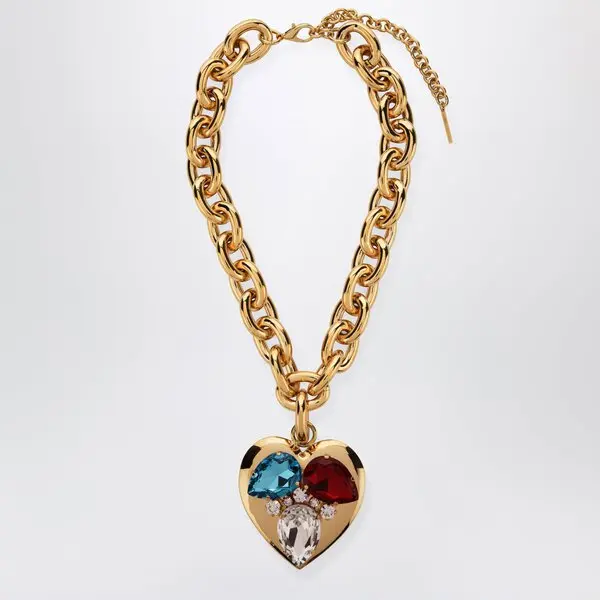 Alessandra Rich Gold-tone Chain Necklace With Heart Pendant - Multicolor