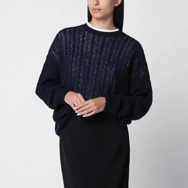 LISA YANG Navy Cable-knit Amabel Cashmere-silk Sweater - Blue