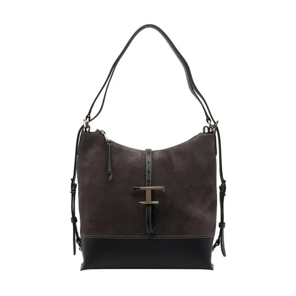 TOD'S Small Suede T Timeless Backpack And Shoulder Bag - Brown