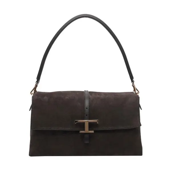 TOD'S Small T Timeless Flap Suede Shoulder Bag