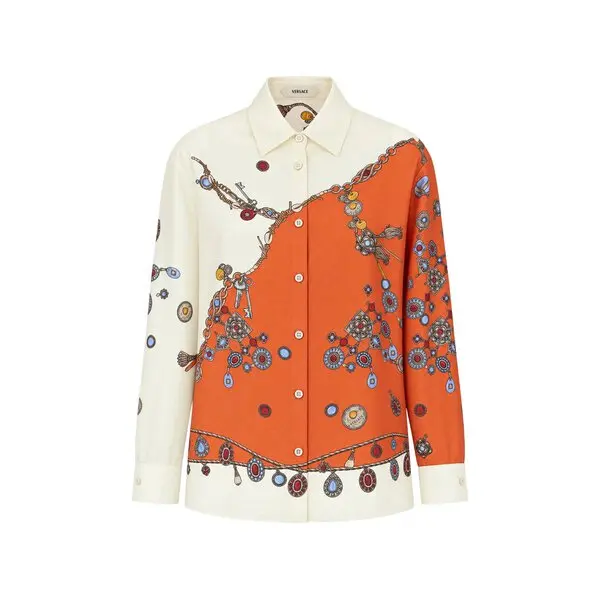 Versace Stolen Jewels Print Silk Shirt - White