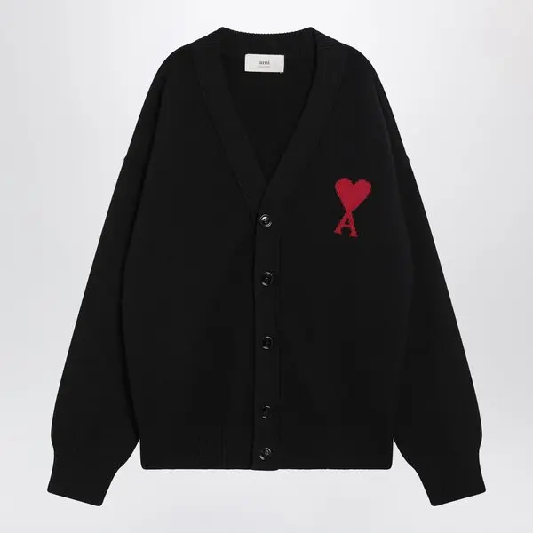 AMI Paris De Coeur Wool Cardigan - Black