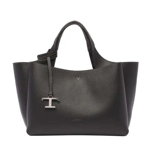TOD'S Mini Leather Handbag With T Timeless Charm - Black