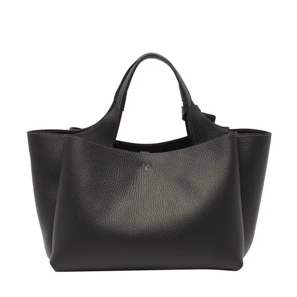 TOD'S Mini Leather Handbag With T Timeless Charm - Black