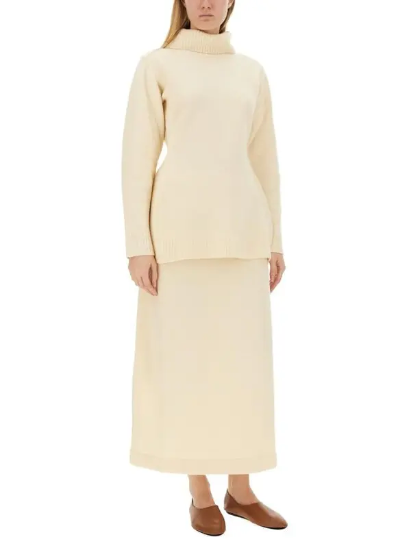 JIL SANDER Wool Midi Skirt - Cream