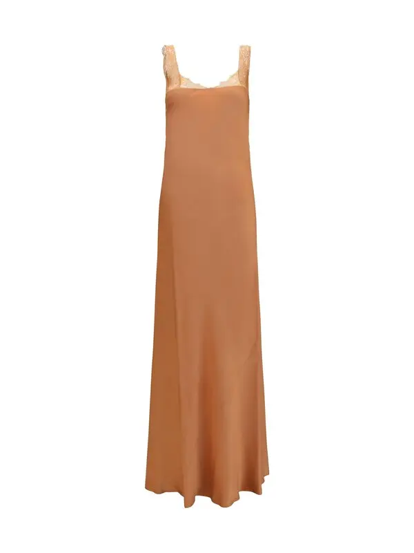 FORTE_FORTE Satin Maxi Dress With Lace Trims - Cream
