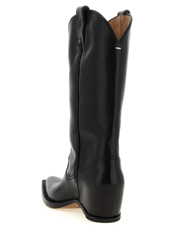 MAISON MARGIELA Vintage-effect Leather Heel-less Boots - Black