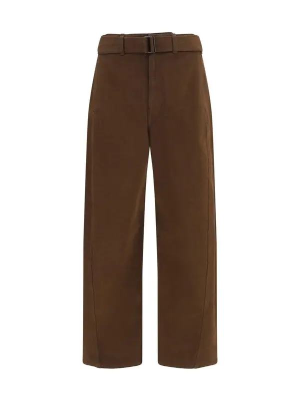 LEMAIRE Heavy Dyed Twill Belted Trousers - Brown