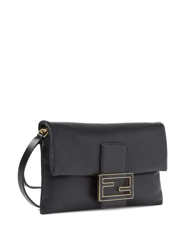 Fendi Nappa Leather Mamma Baguette Pouch With Chain - Black