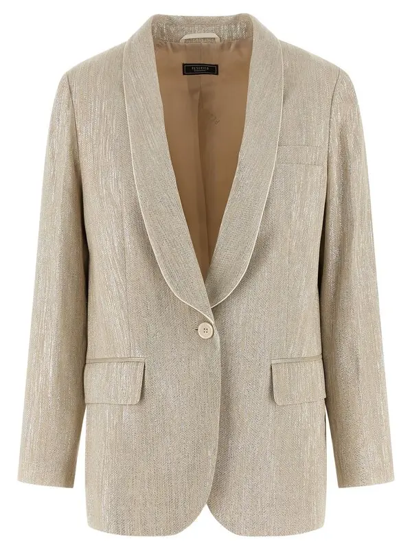 Peserico Lamé Thread Single-breasted Blazer - Cream