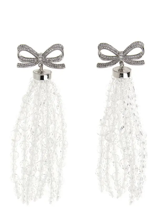 SELF-PORTRAIT Bow Beaded Waterfall' Earrings - Silver