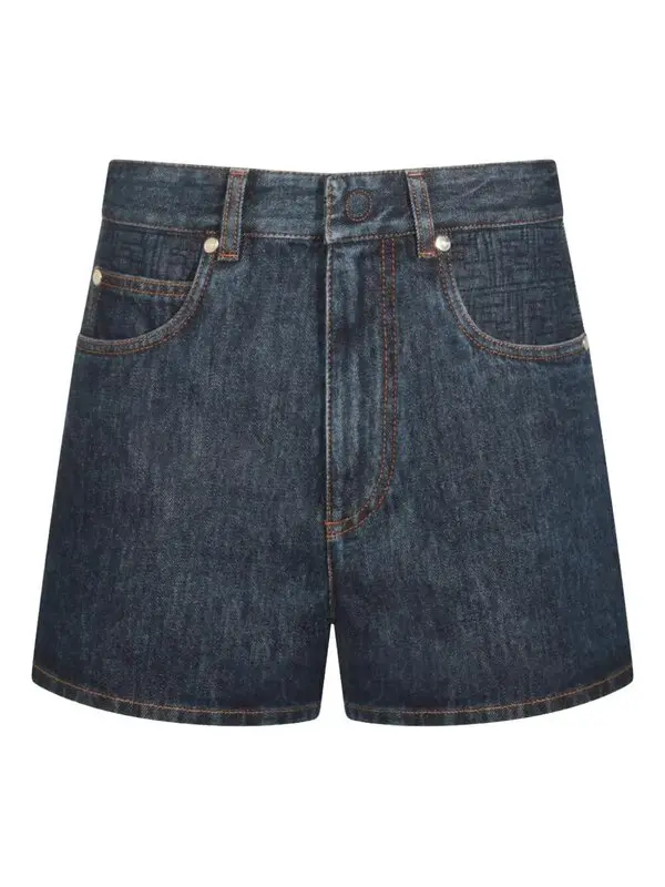 Fendi Flared Denim Shorts With Quilted Ff Motif - Blue