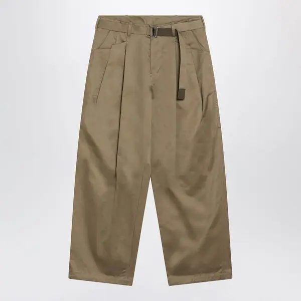 Sacai Beige Cotton Twill Trousers With Belt - Cream