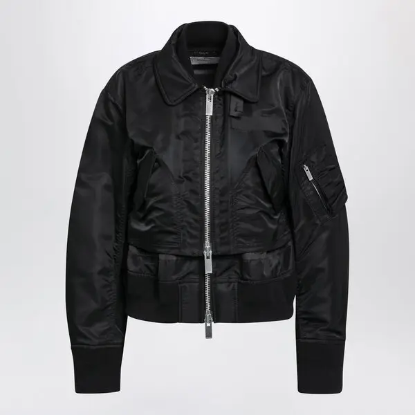 Sacai Satin-effect Nylon Zip Bomber Jacket - Black