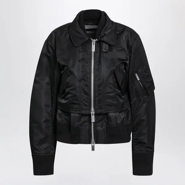 Sacai Satin-effect Nylon Zip Bomber Jacket - Black